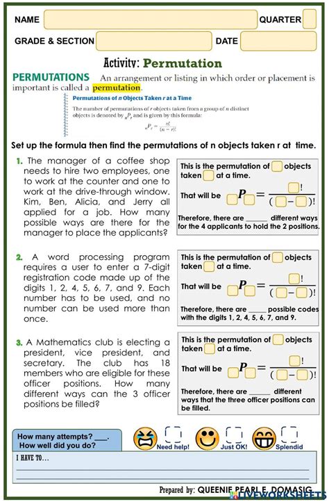 Permutation Worksheet Math Assessment Math Workbook April Math