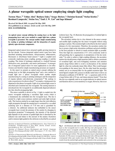 PDF A Planar Waveguide Optical Sensor Employing Simple Light Coupling