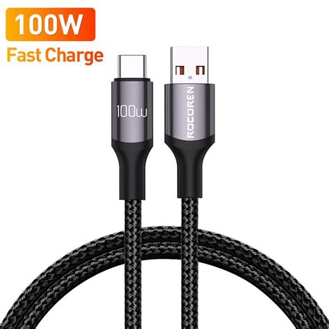 Rocoren Usb ชนิด C สายชาร์จเร็ว100วัตต์สายชาร์จสำหรับชาร์จเร็ว Xiaomi