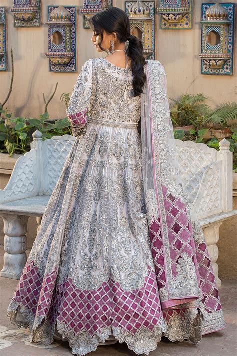 Elegant Silver Embellished Pishwas Pakistani Wedding Dress Nameera By