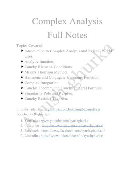 Complex Analysis Full Notes Pdf Complex Analysis Holomorphic Function