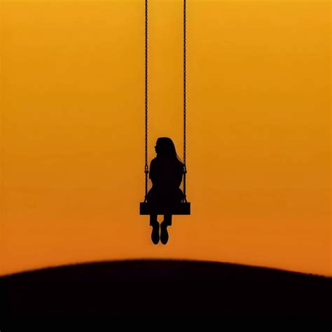 Premium Vector Black Silhouette Of A Girl On A Swing On Orange Background