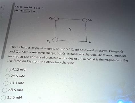 solved question 24 1 point three charges of equal magnitude 3x10 6 c
