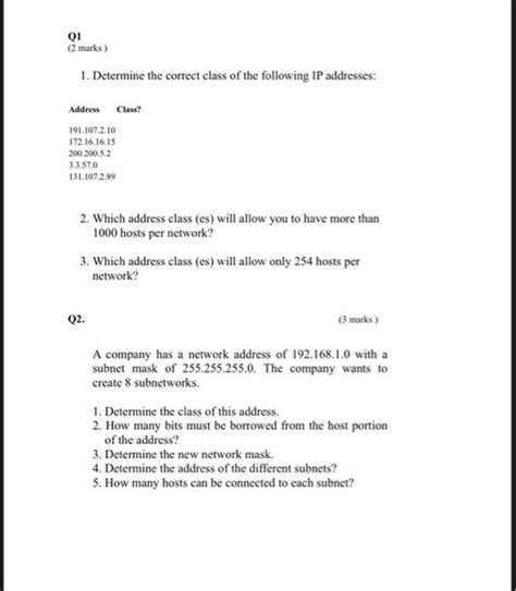 Solved Determine The Correct Class Of The Following IP Chegg