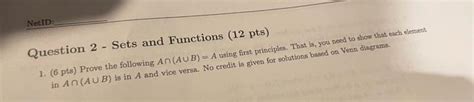 Solved Netid Question 2 Sets And Functions 12 Pts 1 6