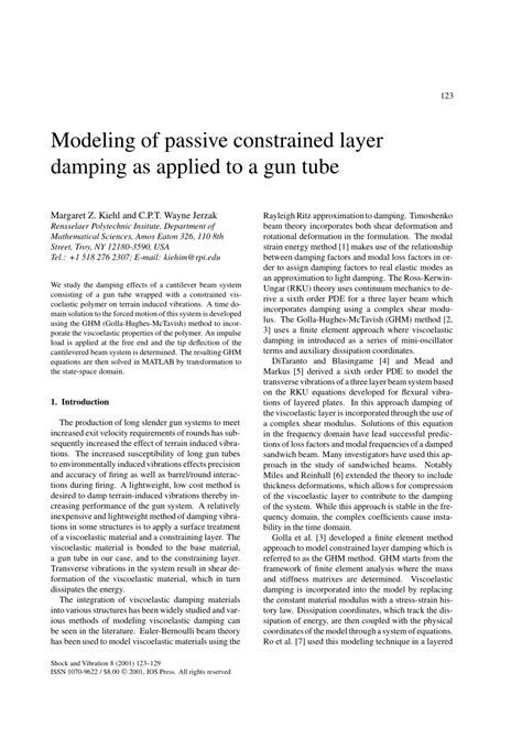Pdf Modeling Of Passive Constrained Layer Damping As Applied To A Gun