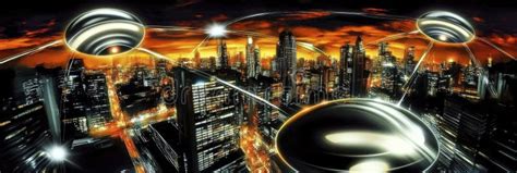 Futuristic Cityscape With Glowing Orbs And Skyline Stock Illustration Illustration Of Skyline