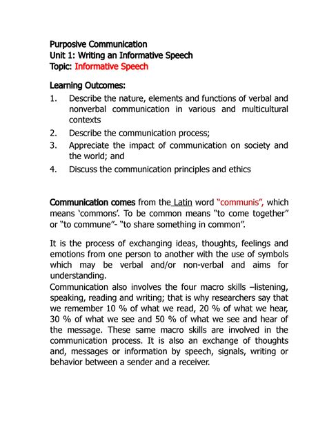 Purposive Communication Writing An Informative Speech Topic Informative