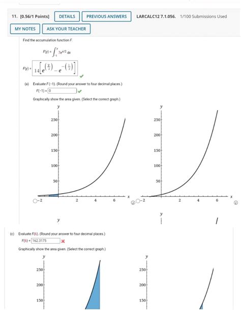 solved find the accumulation function f f y ∫−1y7ex 2dx