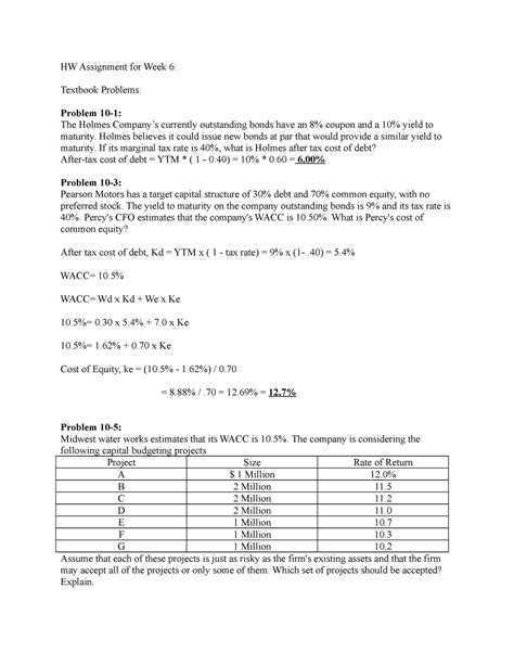Hw Week 6 Homework Hw Assignment For Week 6 Textbook Problems
