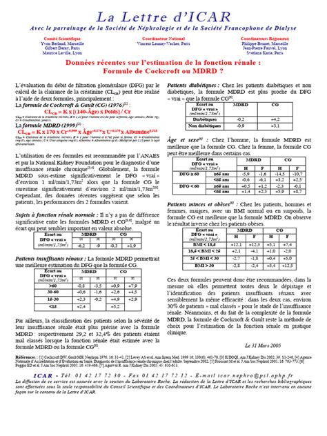 Formule De Cockcroft Ou Mdrd Pdf
