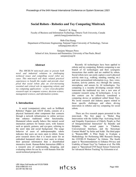 Pdf Introduction To The Minitrack On Social Robots Robotics And Toy Computing