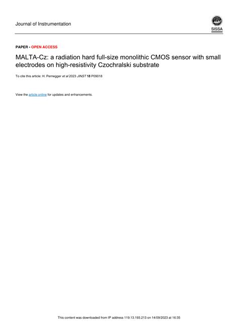 Pdf Malta Cz A Radiation Hard Full Size Monolithic Cmos Sensor With Small Electrodes On High