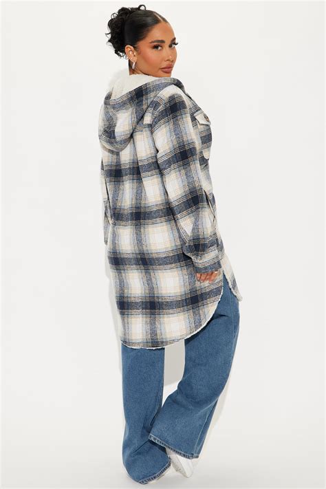 Charlotte Plaid Sherpa Lined Shacket Navycombo Fashion Nova