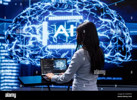 Programmer Analyzing Complex Ai Brain Models On Laptop Running