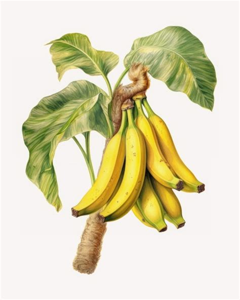 Premium Photo Botonical Illustration Of Bananas Hanging From A Tree