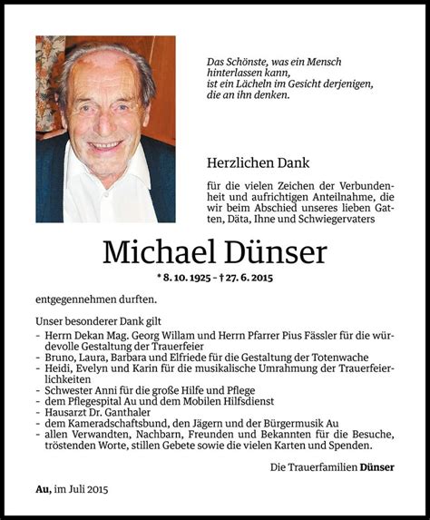 Todesanzeigen Von Michael D Nser Todesanzeigen Vorarlberger Nachrichten