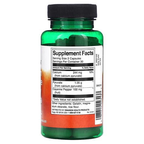Swanson Calcium Pyruvate Energy Formula 60 Capsules Supply Center Usa