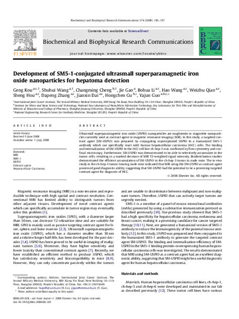 Pdf Development Of Sm5 1 Conjugated Ultrasmall Superparamagnetic Iron