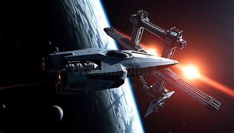 Spaceship In Space Scene Sci Fi Spacecraft In Cosmic Art Generative Ai Stock Illustration