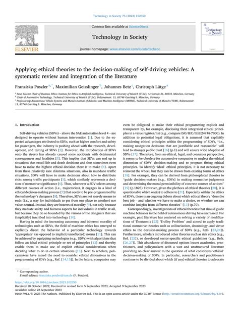 PDF Applying Ethical Theories To The Decision Making Of Self Driving