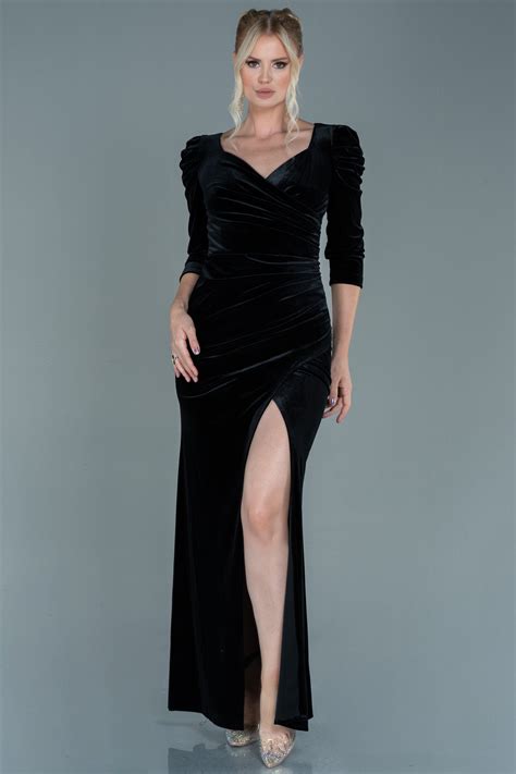 Long Black Velvet Evening Dress Abu2604