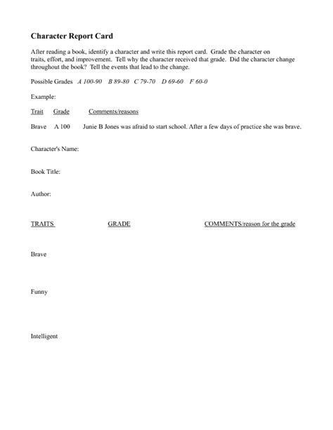 Character Report Card