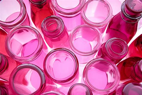 A Glass Of Pink Liquid With Some Decorated Tin Cans Beside It