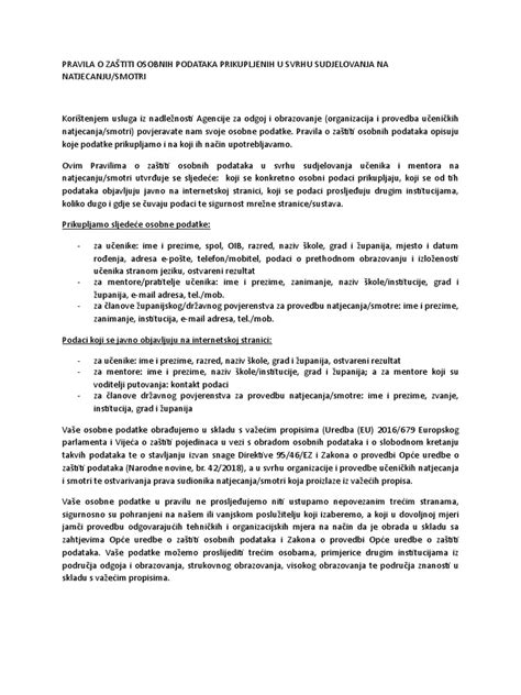 Pravila O Zastiti Osobnih Podataka Pdf