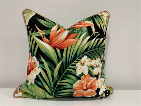 Tropical Print Indoor Outdoor Pillow Covers Green Black Orange Cream