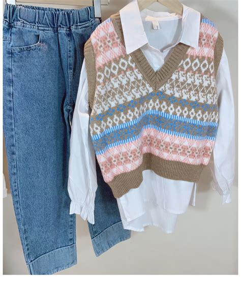 몽키카카 주니어 초등 데일리룩 봄 가을 베스트 상하3종세트 조끼 셔츠 청바지 핑크 And 네이비 에이블리