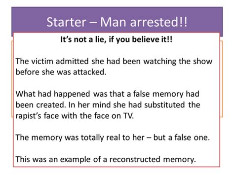 Aqa Gcse Psychology 2019 Spec Lesson 10 False Memories Teaching Resources