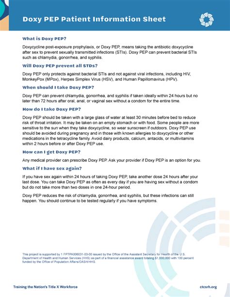 Doxy Pep Patient Information Sheet The Clinical Training Center For