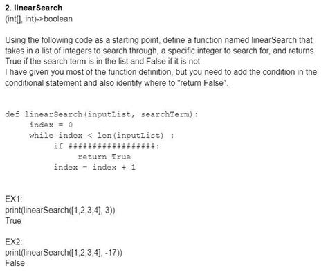 Solved 2 Linear Search Int Int Boolean Using The