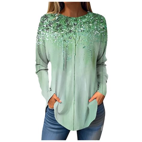 Knosfe Women Tops Floral Plus Size Dressy Crew Neck Womens Shirts
