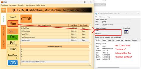 Unable To Get The Buttonclass And Instance Information On The Test Tool Gui Which Is