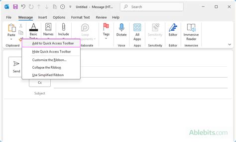 Outlook Quick Access Toolbar Customize Move Hide And Show
