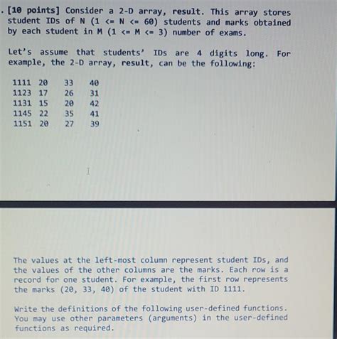 Solved 10 Points Consider A 2 D Array Result This Array