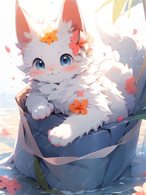 Premium Photo Cute Cat Anime Art Styles