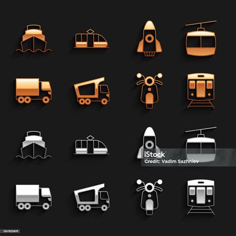 Set Delivery Cargo Truck Cable Train And Railway Scooter Rocket Ship