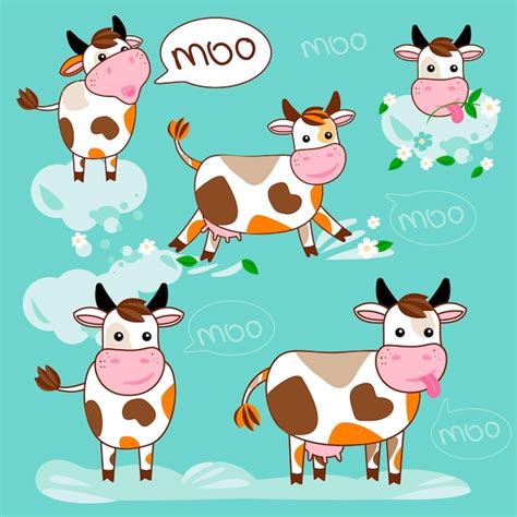 Lindas vacas de dibujos animados sobre un fondo azul ilustración