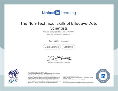 Just Finished The Course “the Non Technical Skills Of Effective Data Scientists” Sairaj Kodati
