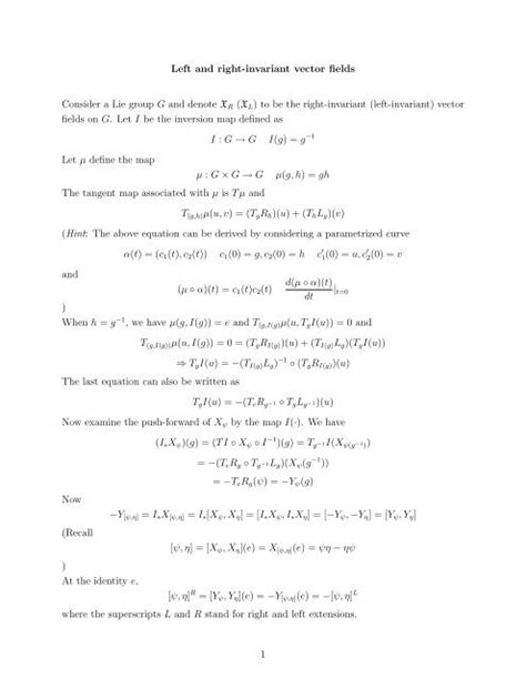Left And Right Invariant Vector Fields Consider A Lie Group G And