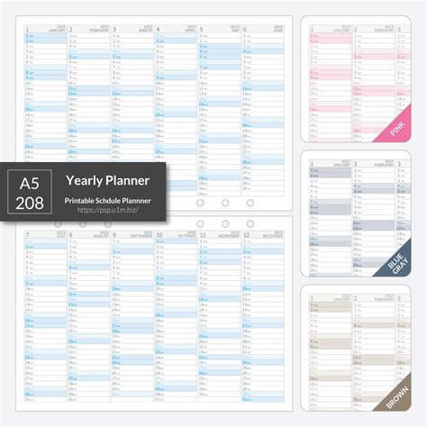A5 208 Yearly Planner Printable Schedule Planner