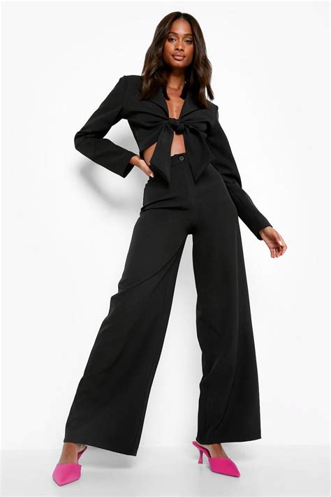 Pleat Front Tailored Wide Leg Trousers Boohoo Uk