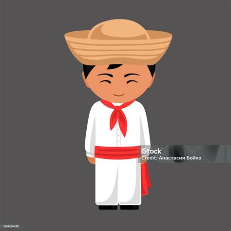 푸에르토리코 전통 민족 의상을 입은 남성 만화 캐릭터 푸에르토리코 국가 옷을 입은 남자 라틴 아메리카 격리된 평면 벡터 그림입니다 관광에 대한 스톡 벡터 아트 및 기타