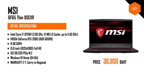 Msi Gf65 Thin 9sexr 670th ซีพียู Intel Core I7 9750h Geforce Rtx 2060