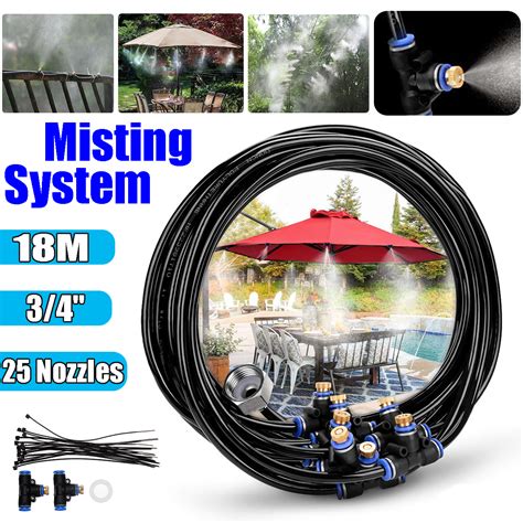 18m Misting Coolant System Water Sprinkler Hose Outdoor Mist Cooling