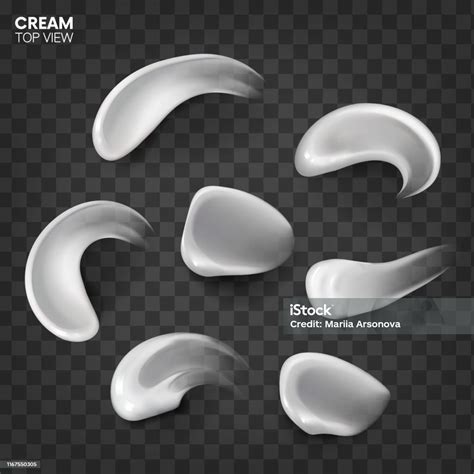 특수 효과 의 집합입니다 빈 스트로크 빈 액체 다른 모양과 크기의 피부를위한 화장품 흰색 크림 투명 배경에 격리 화이트컨실러 크림 스트로크 벡터 갈색에 대한 스톡 벡터 아트