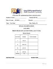 ACCT101 Final Exam 2015 Pdf COLLEGE OF ADMINISTRATION AND FINANCE